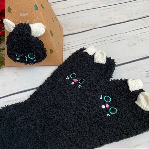 Accessories | Fuzzy Black Kitty Cat Sock Ornament Box | Poshmark
